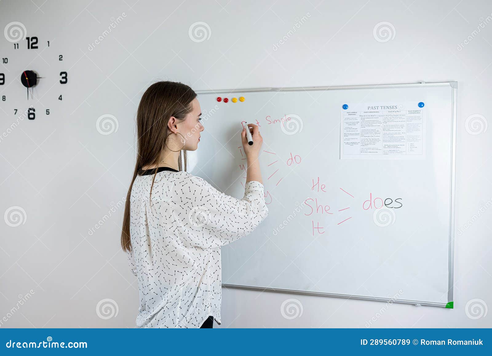 Young Caucasian Student Writes English Grammar on the Whiteboard in ...