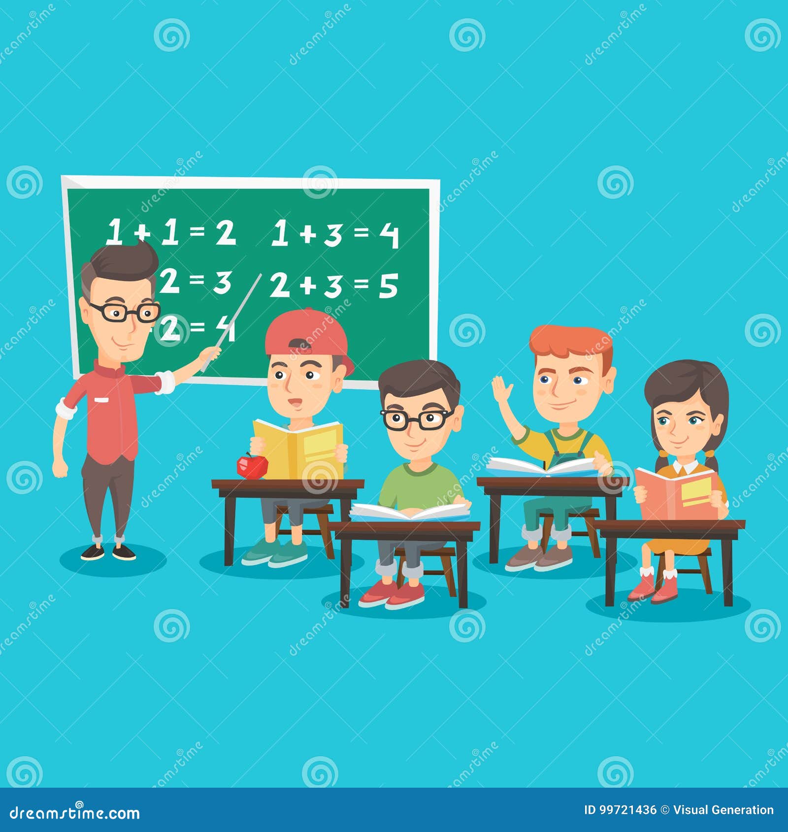 Young Teacher Explaining To Children Mathematics. Stock Vector ...