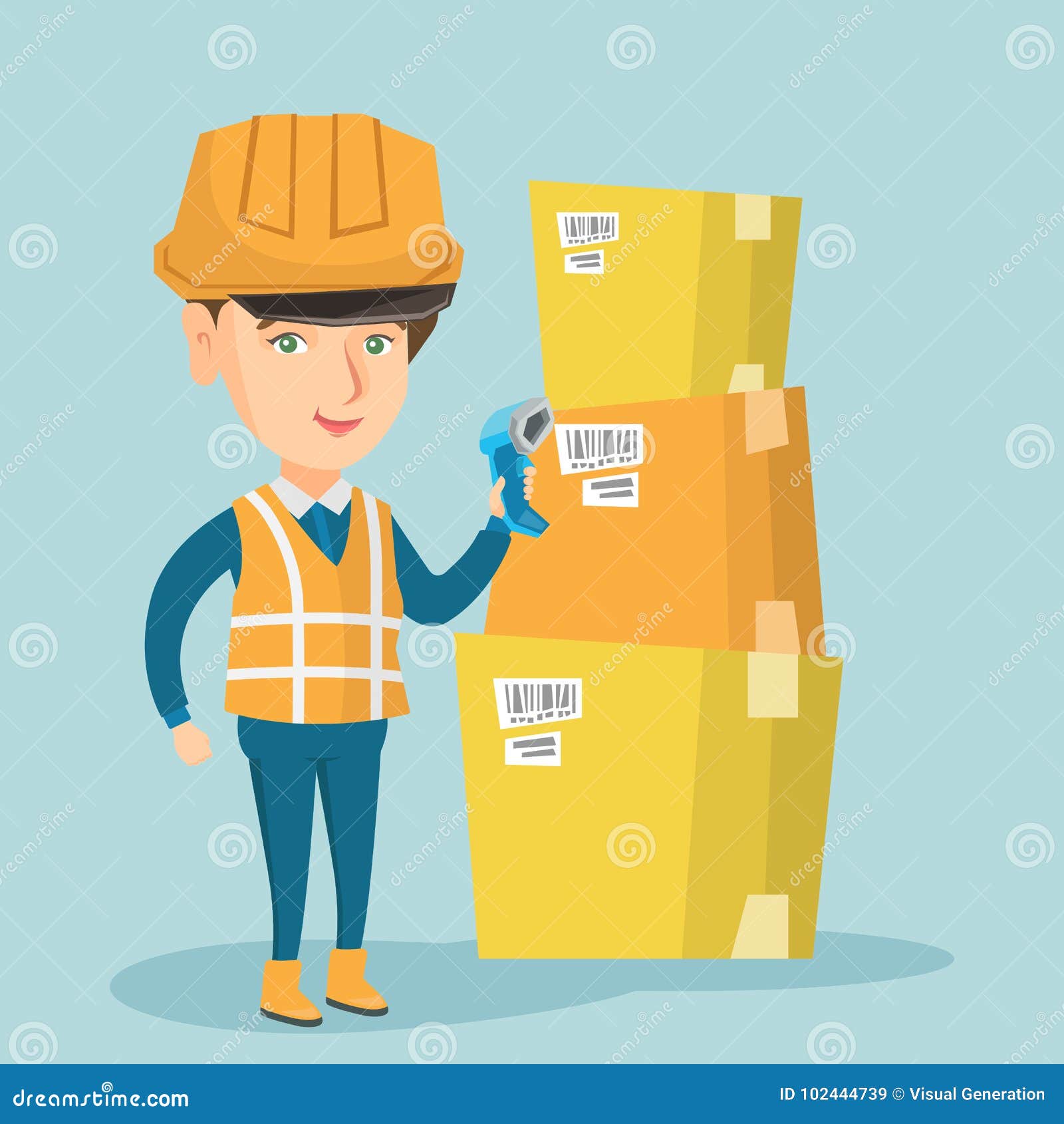 Caucasian Warehouse Worker Scanning Barcode on Box Stock Vector ...