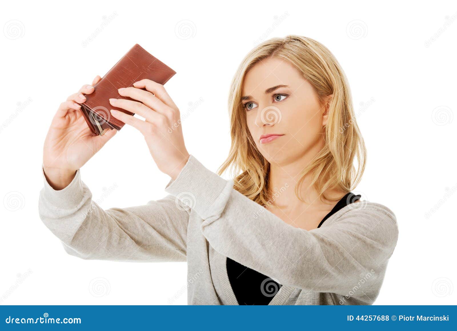 Young Caucasian Woman with Empty Wallet Stock Photo - Image of blank ...