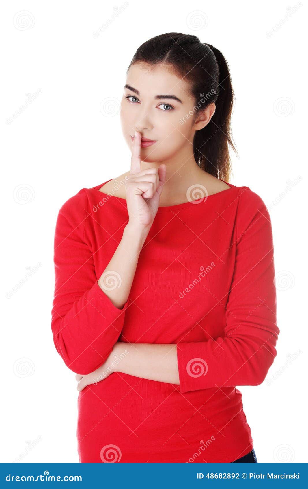 Young Caucasian Woman Making Silence Sign Stock Photo - Image of secret ...