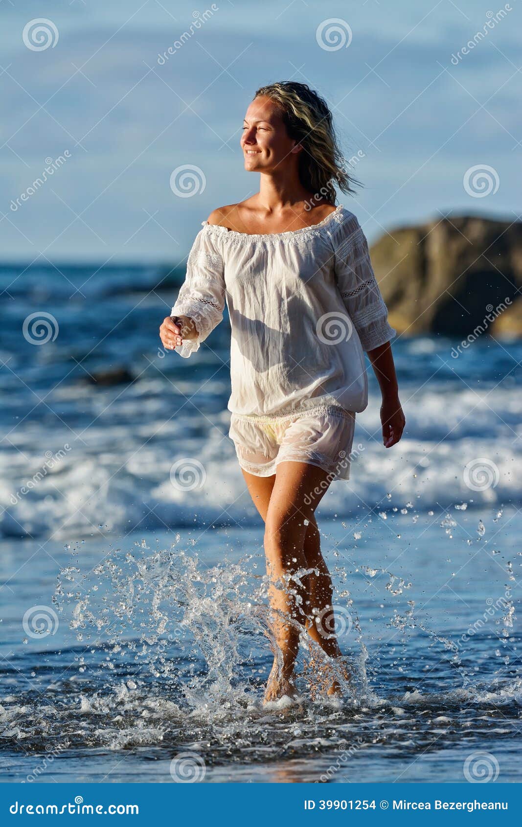 Young Caucasian Woman Refreshing on Summer Evening Stock Photo - Image ...