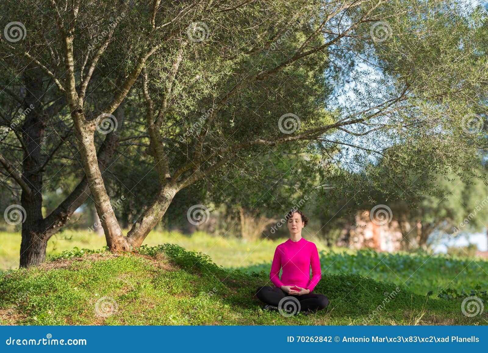 Young Caucasian Woman Sitting Under a Tree and Meditating Stock Photo ...