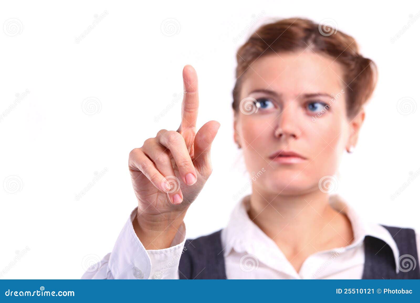 Young Caucasian Woman Touching Screen Stock Image - Image of idea ...