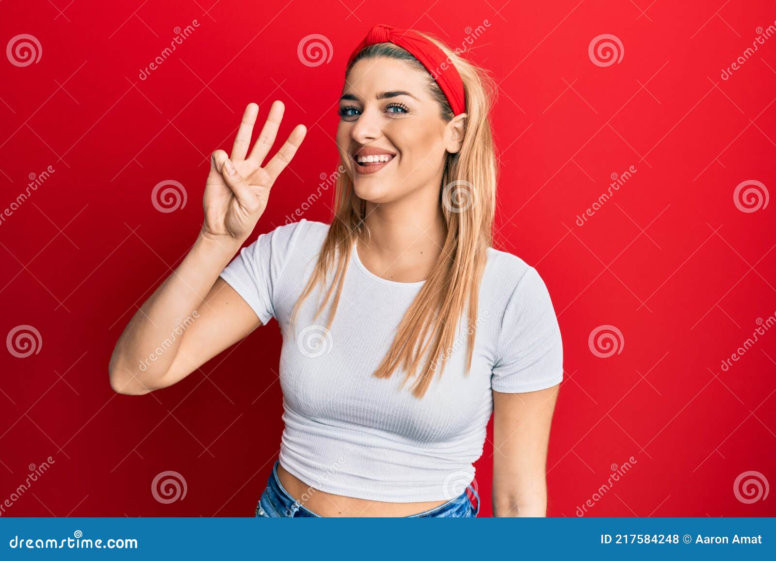 Young Caucasian Woman Wearing Casual White T Shirt Showing And Pointing