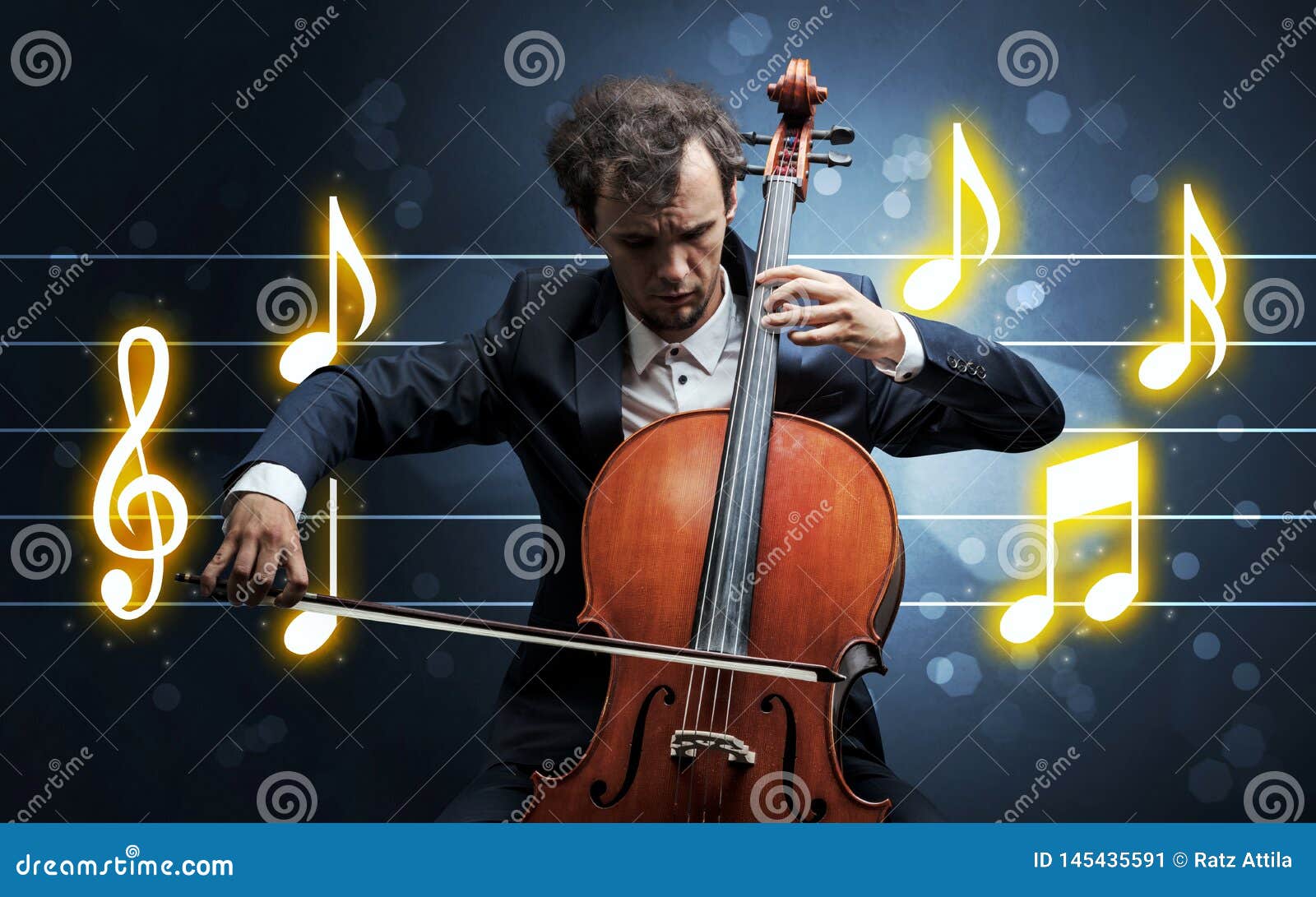 Young Cellist with Music Sheet Stock Image - Image of line, musician ...