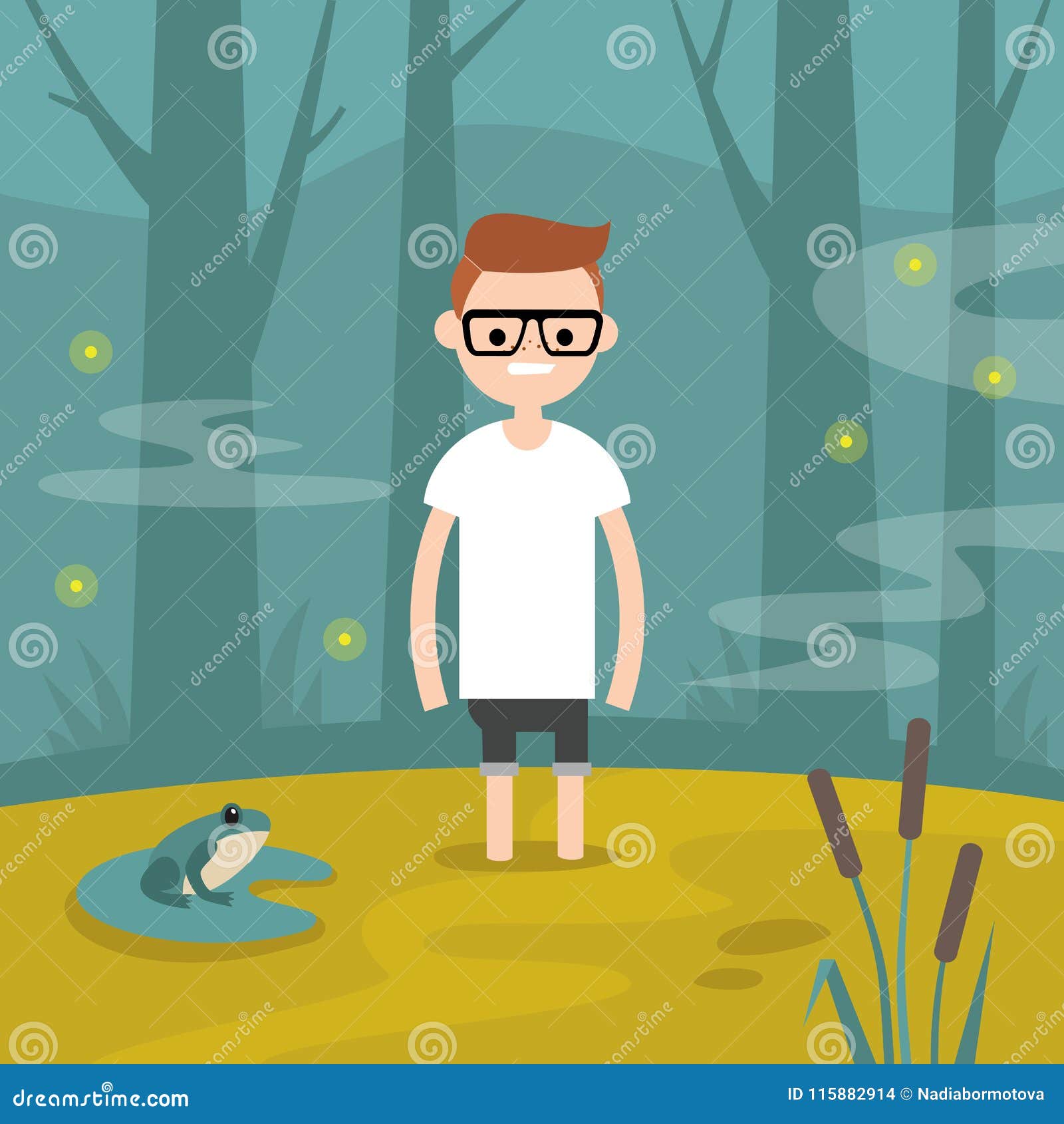 Young Character Stuck in the Swamp / Flat Editable Vector Illustration ...