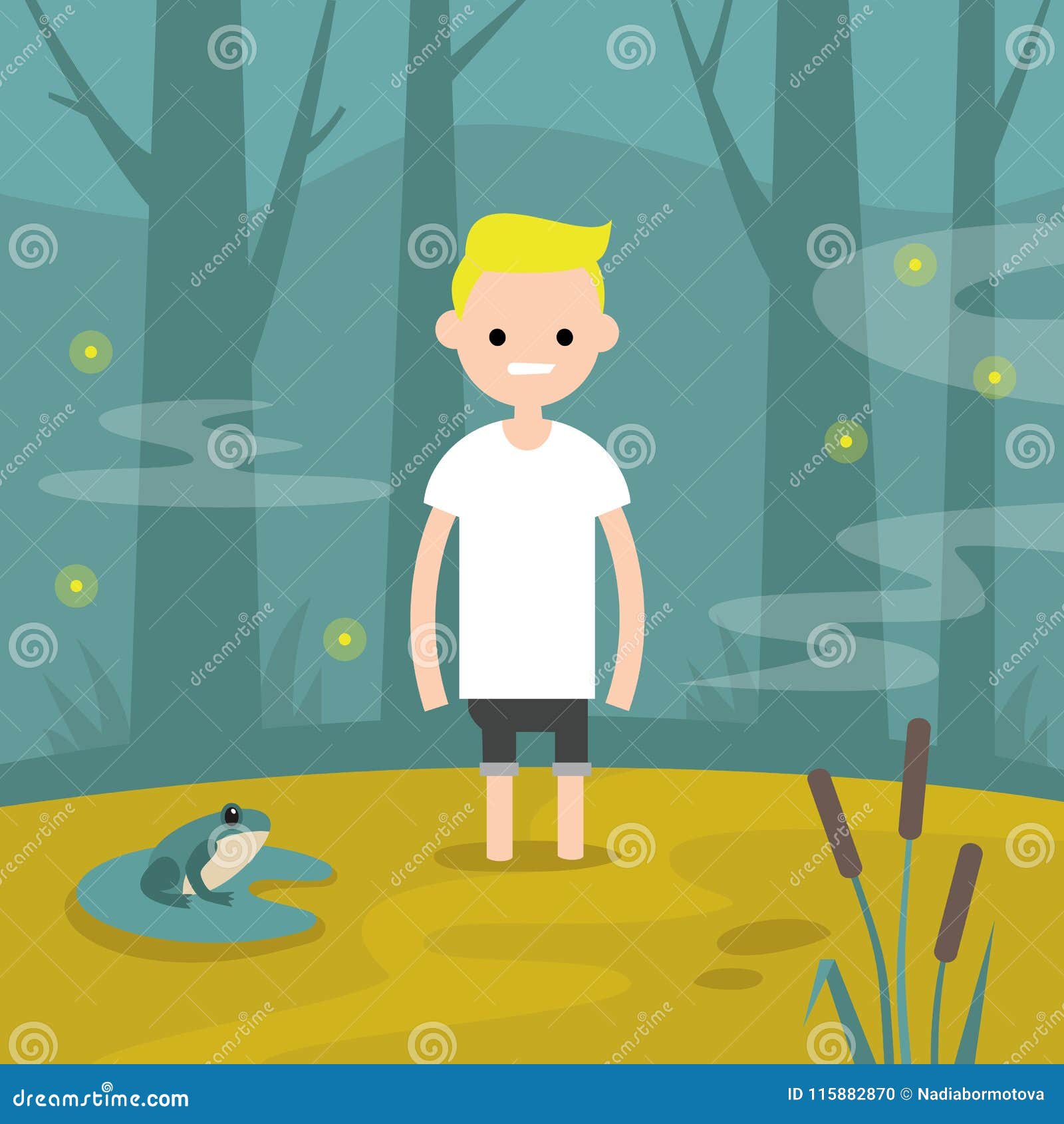 Young Character Stuck in the Swamp / Flat Editable Vector Illustration ...