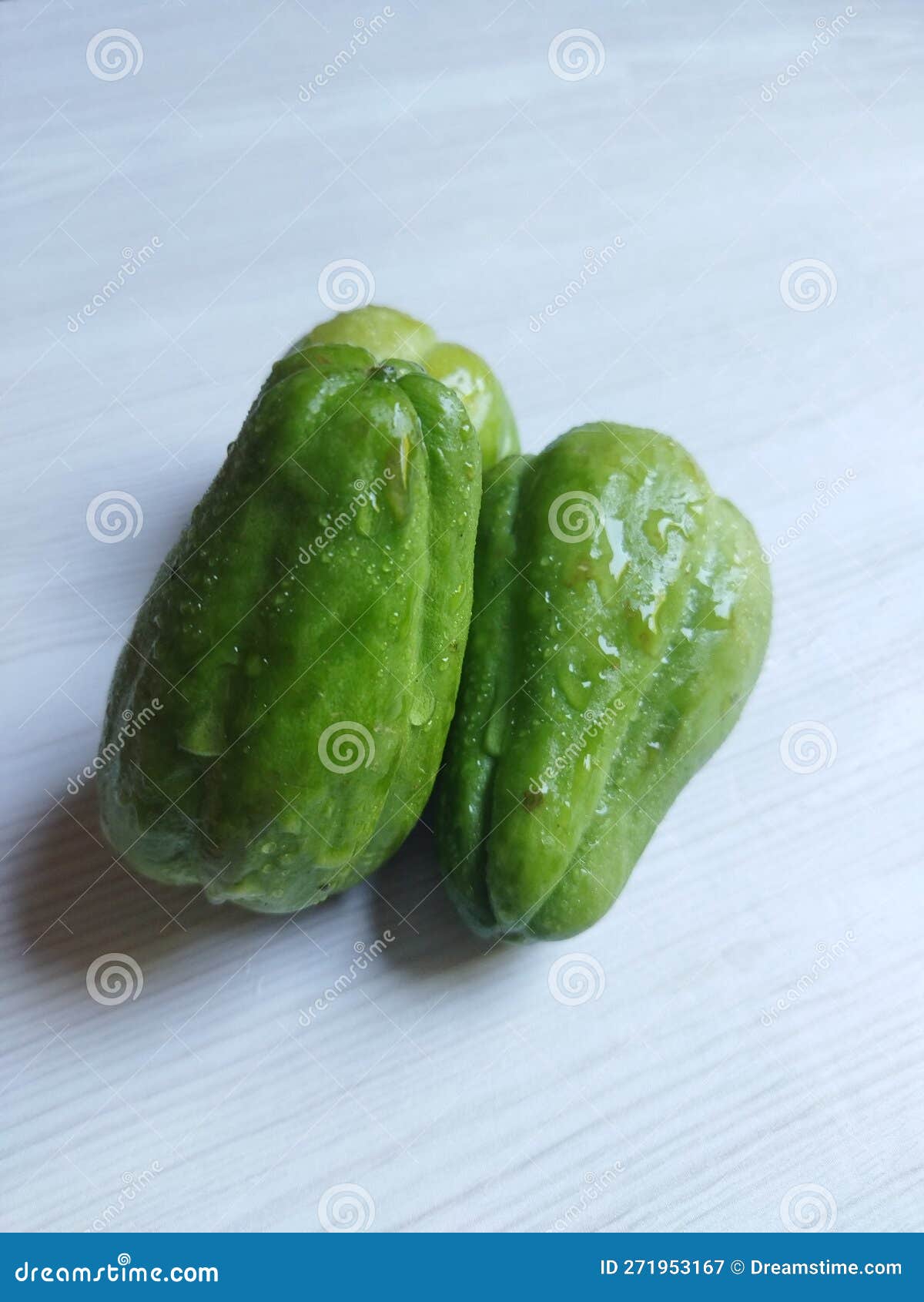 Young Chayote Squash Splashed with Fresh Water Stock Image - Image of ...