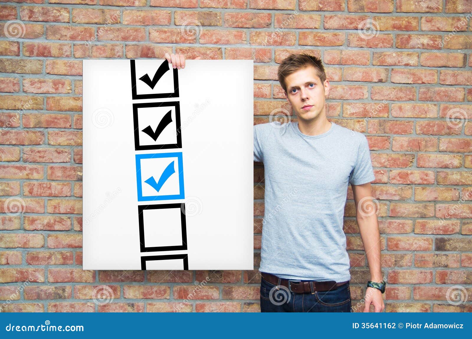 Young with Checkboxes on Whiteboard Stock Photo - Image of holding ...