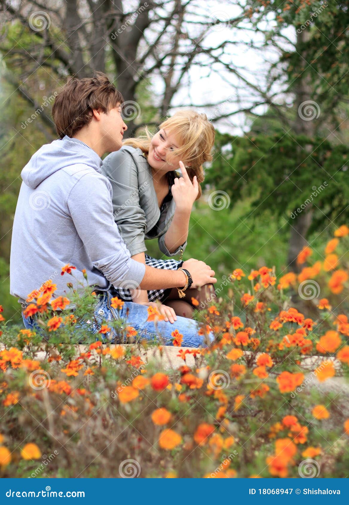 Young Cheerful Couple in the Park Stock Image - Image of beautiful ...