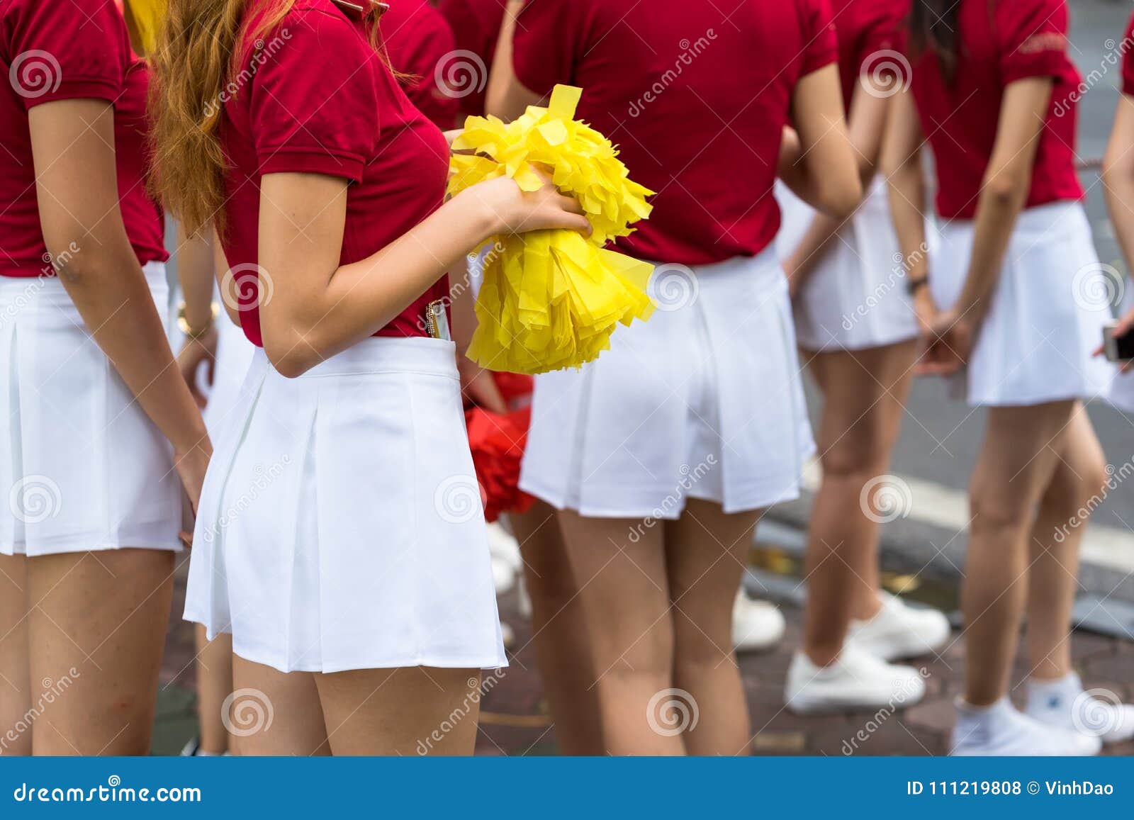 Young Cheerleader Group Closeup with Legs Stock Photo - Image of ...