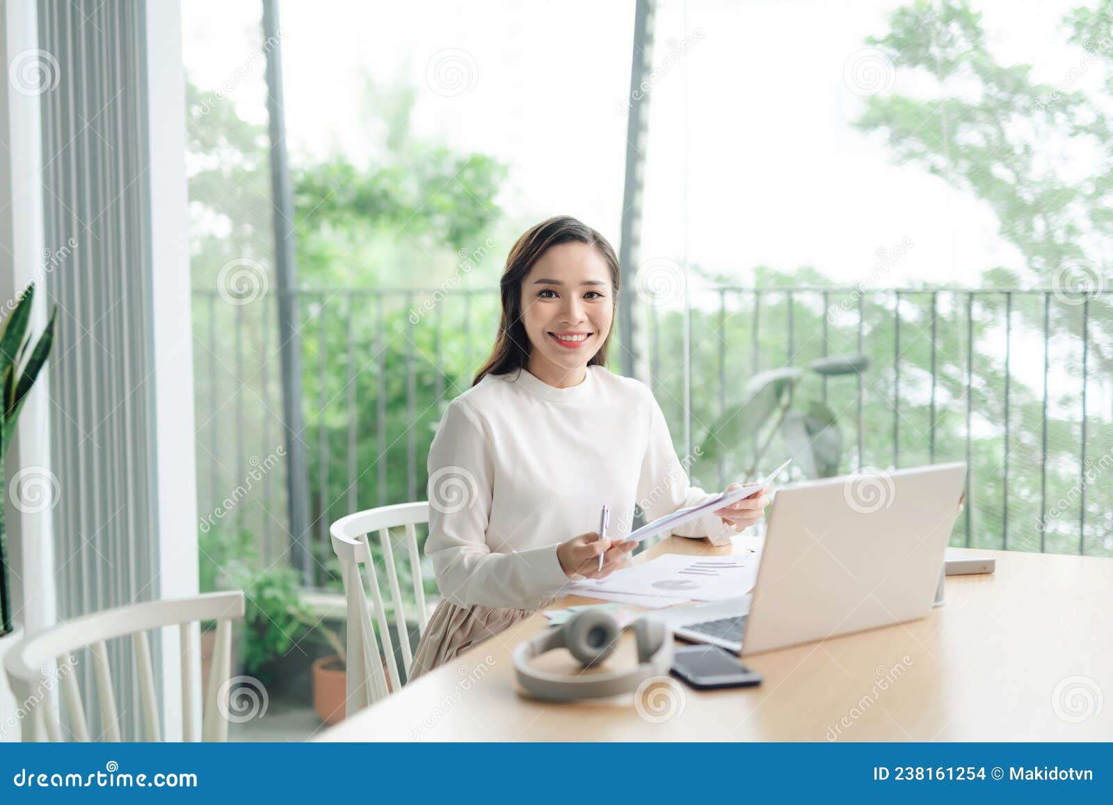 Young Cheery Happy Positive Cute Beautiful Business Woman Sit Indoors