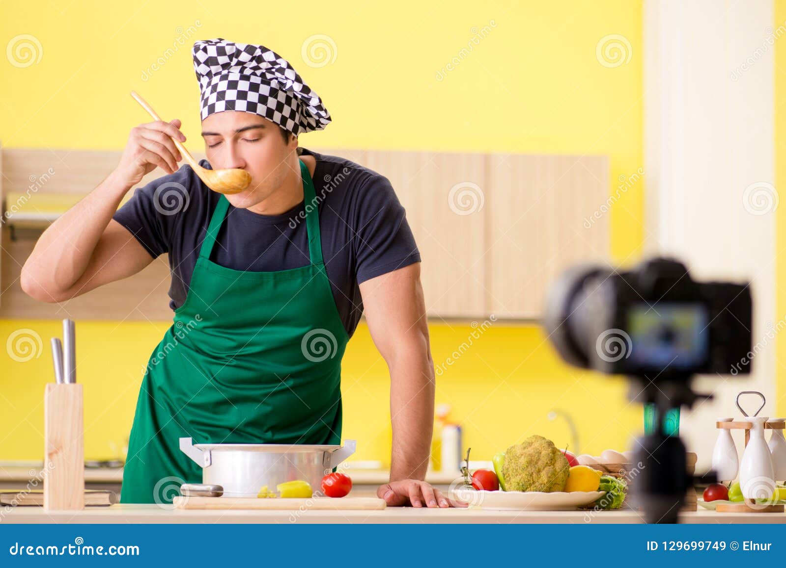 The Young Chef Blogger Explaining Food Preparation Stock Image - Image ...
