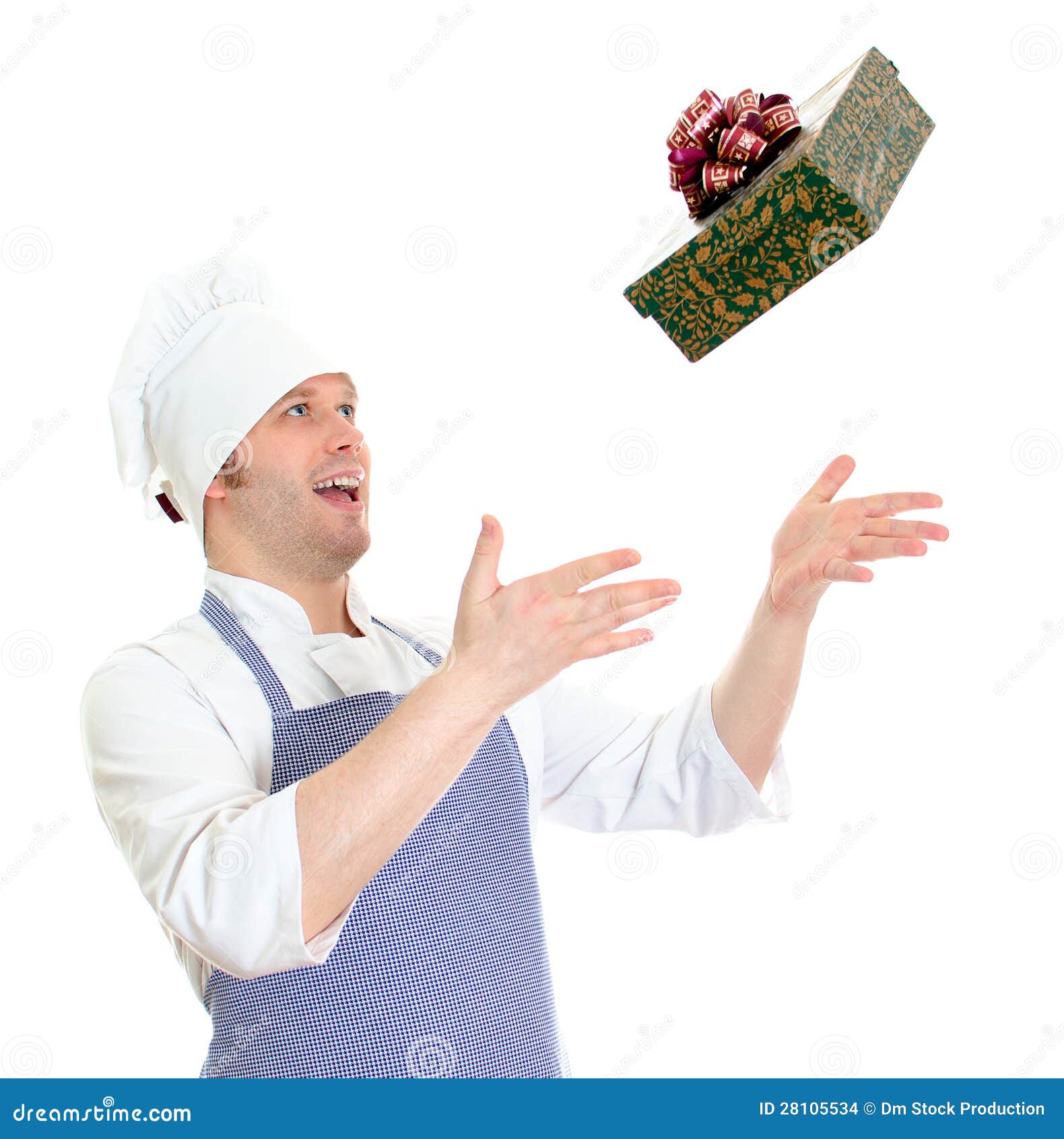 Young Chef Cook Throwing Present Box. Stock Photo - Image of profession ...