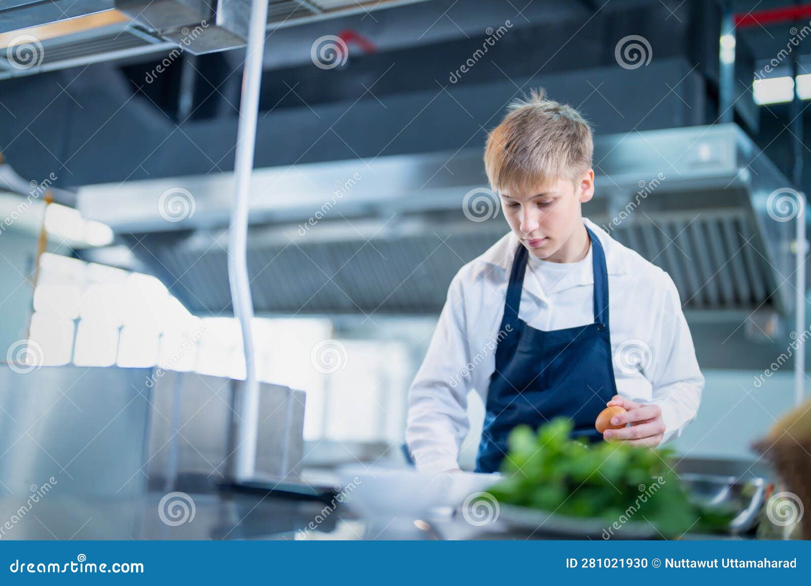 Young Chef Cooking at Restaurant Kitchen Stock Photo - Image of ...