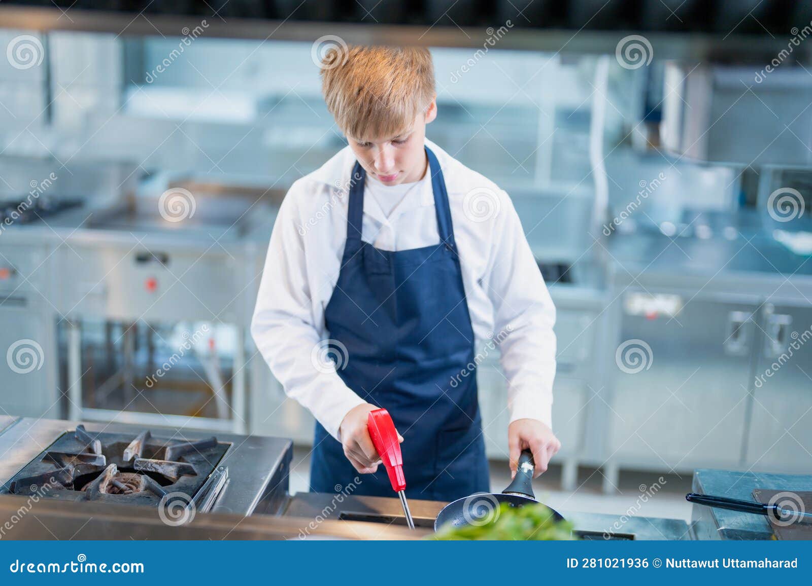 Young Chef Cooking at Restaurant Kitchen Stock Photo - Image of ...
