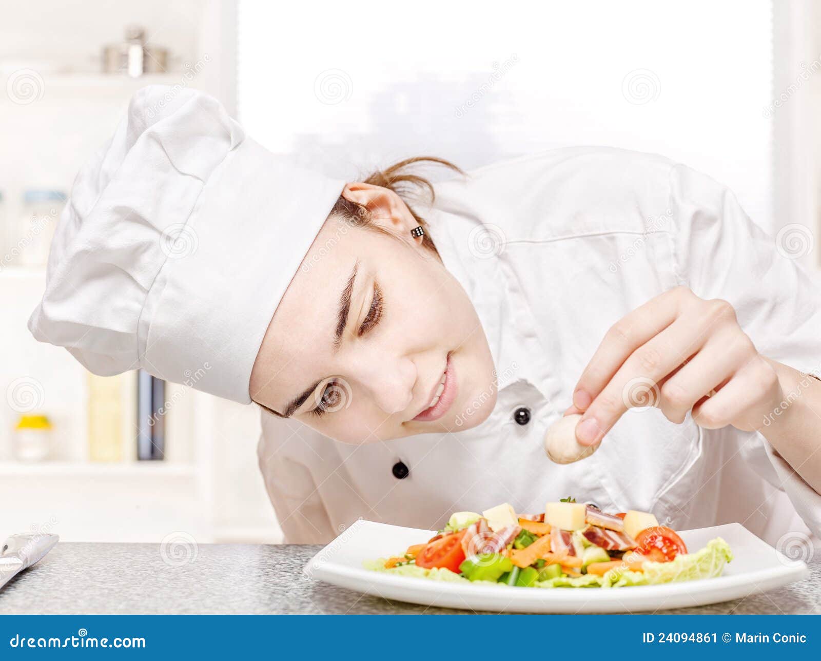 Young Chef Decorating Delicious Salad Stock Image - Image of kitchen ...