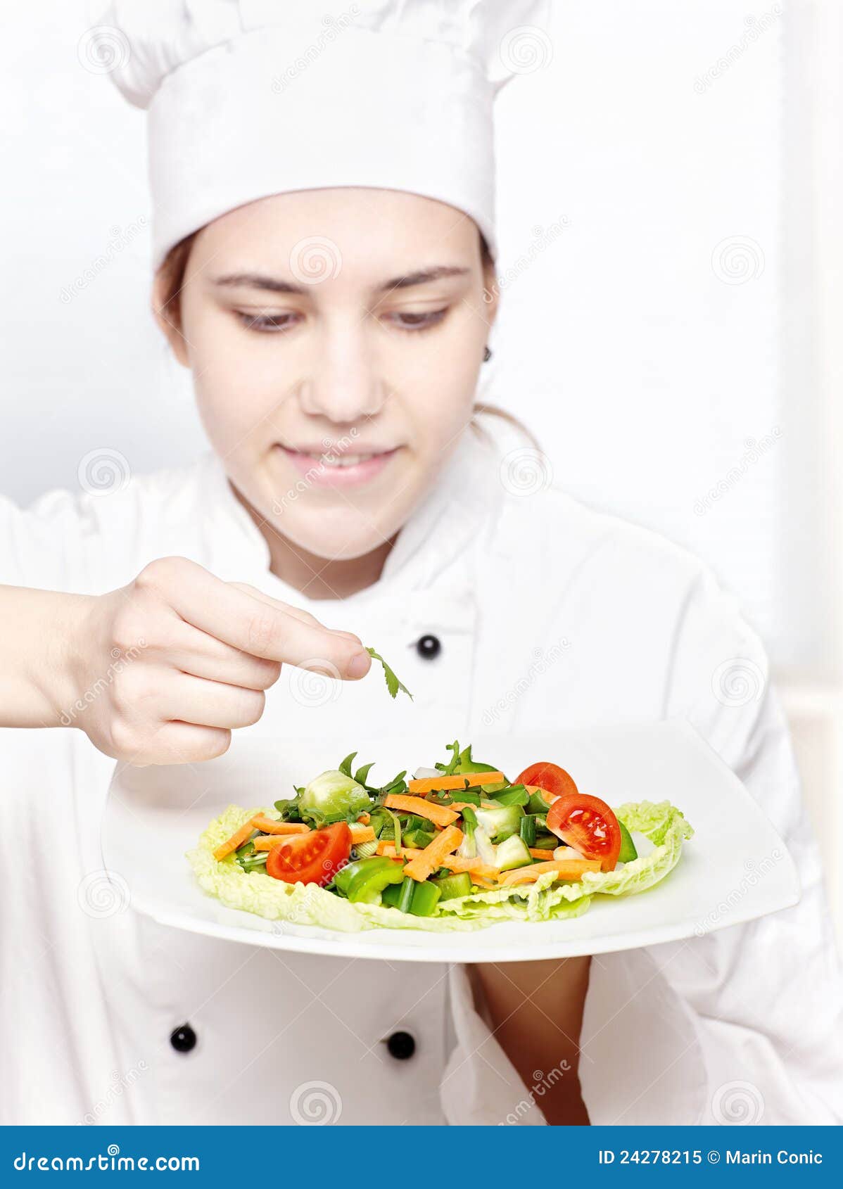 Young Chef Decorating Delicious Salad Stock Image - Image of garnish ...