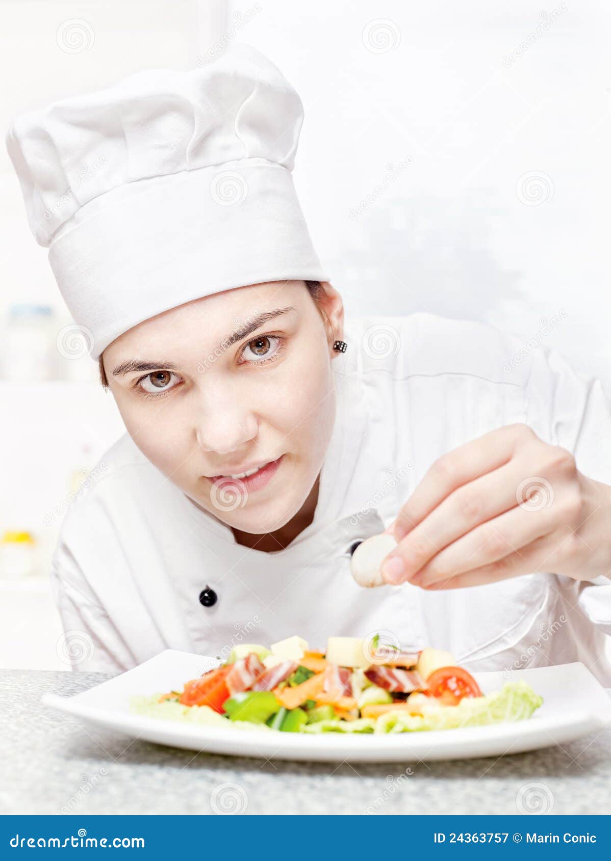 Young Chef Decorating Delicious Salad Stock Image - Image of attractive ...