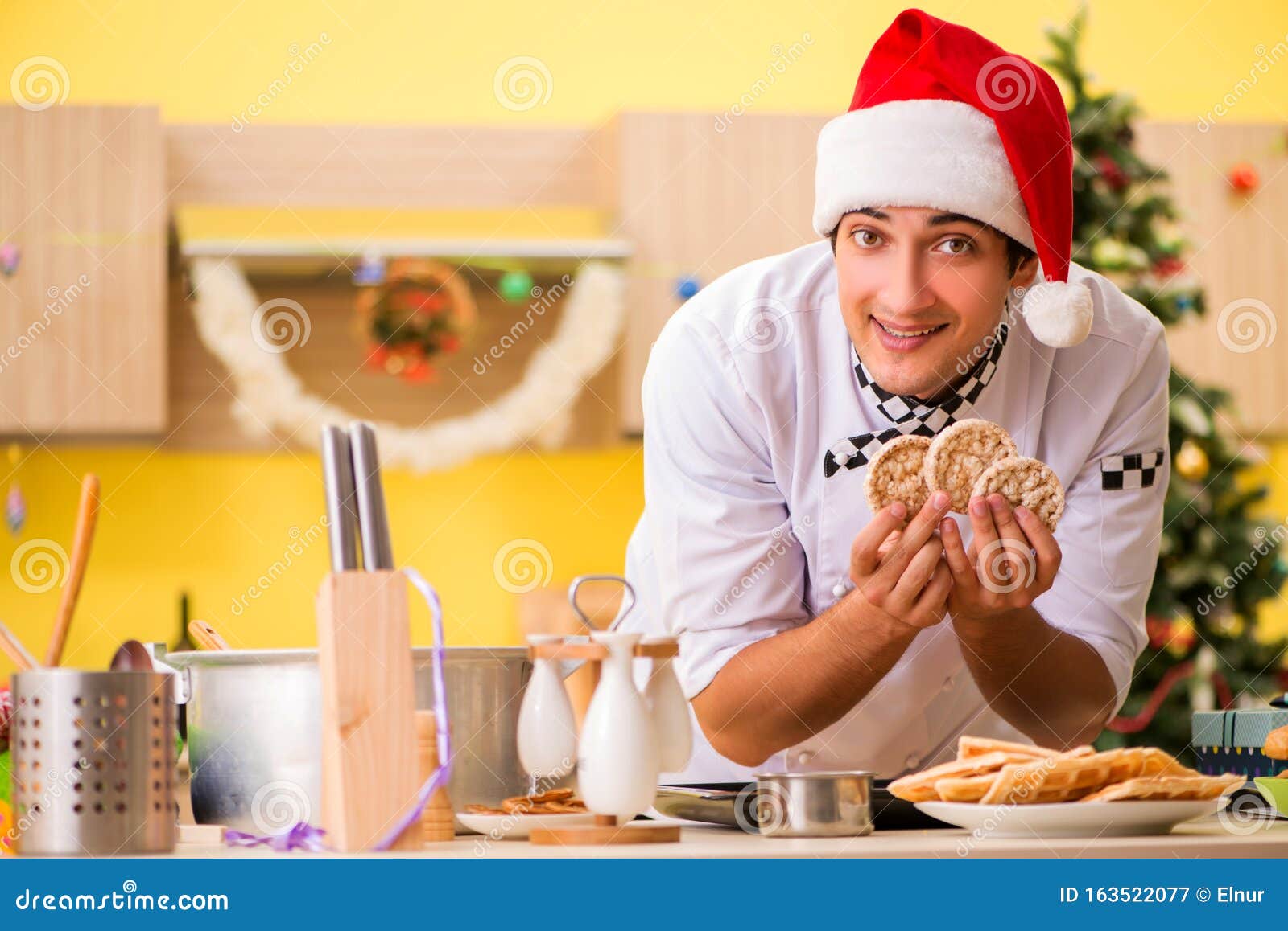 Young Chef Husband Working in Kitchen at Christmas Eve Stock Image ...