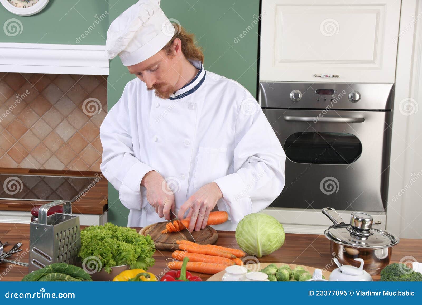 Young Chef Preparing Lunch in Kitchen Stock Photo - Image of chef ...