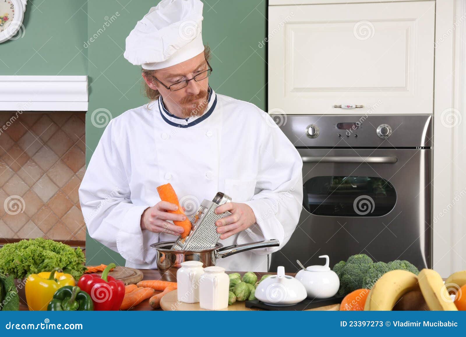 Young Chef Preparing Lunch in Kitchen Stock Image - Image of caucasian ...
