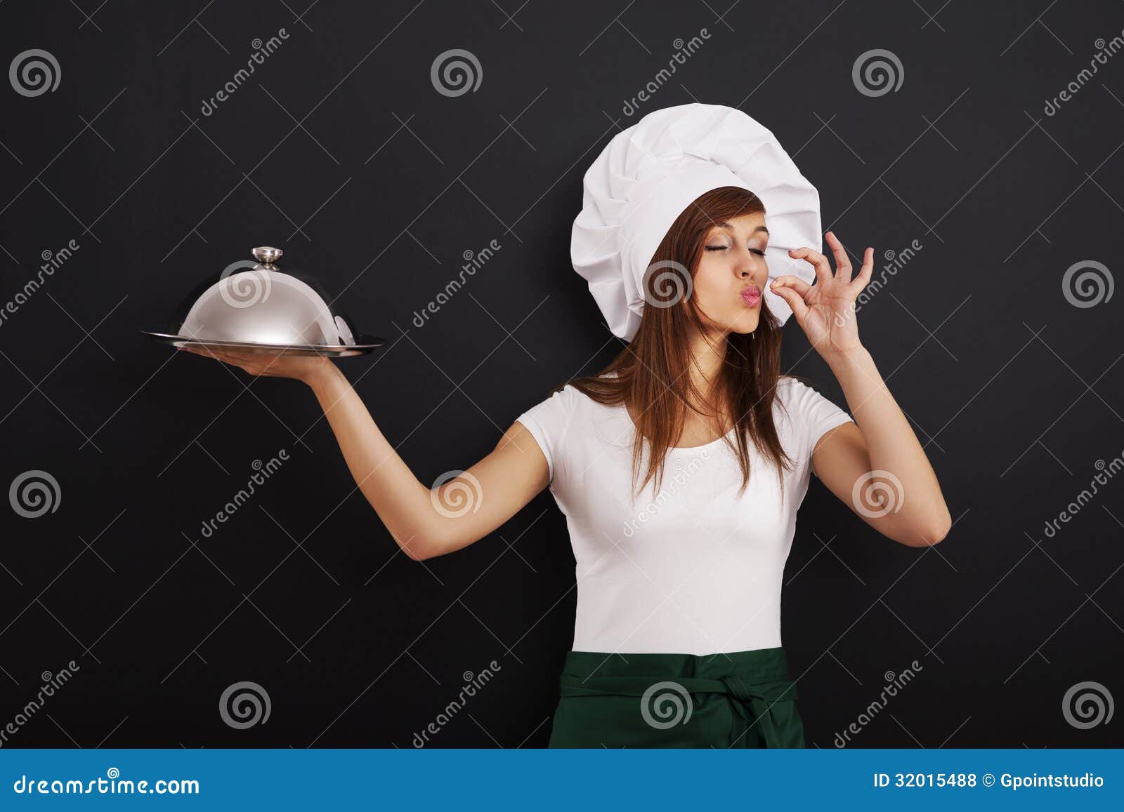 Young Chef Recommend Main Course Stock Photo - Image of female, main ...