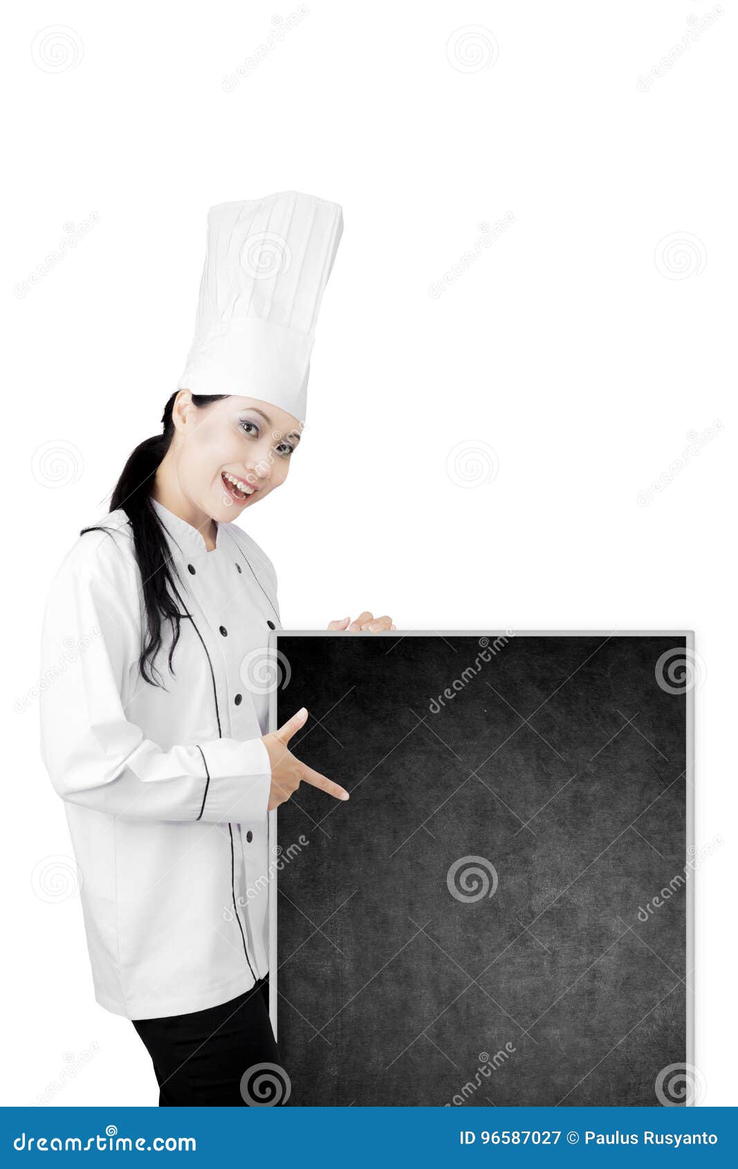 Young Chef Showing an Empty Blackboard Stock Image - Image of empty ...