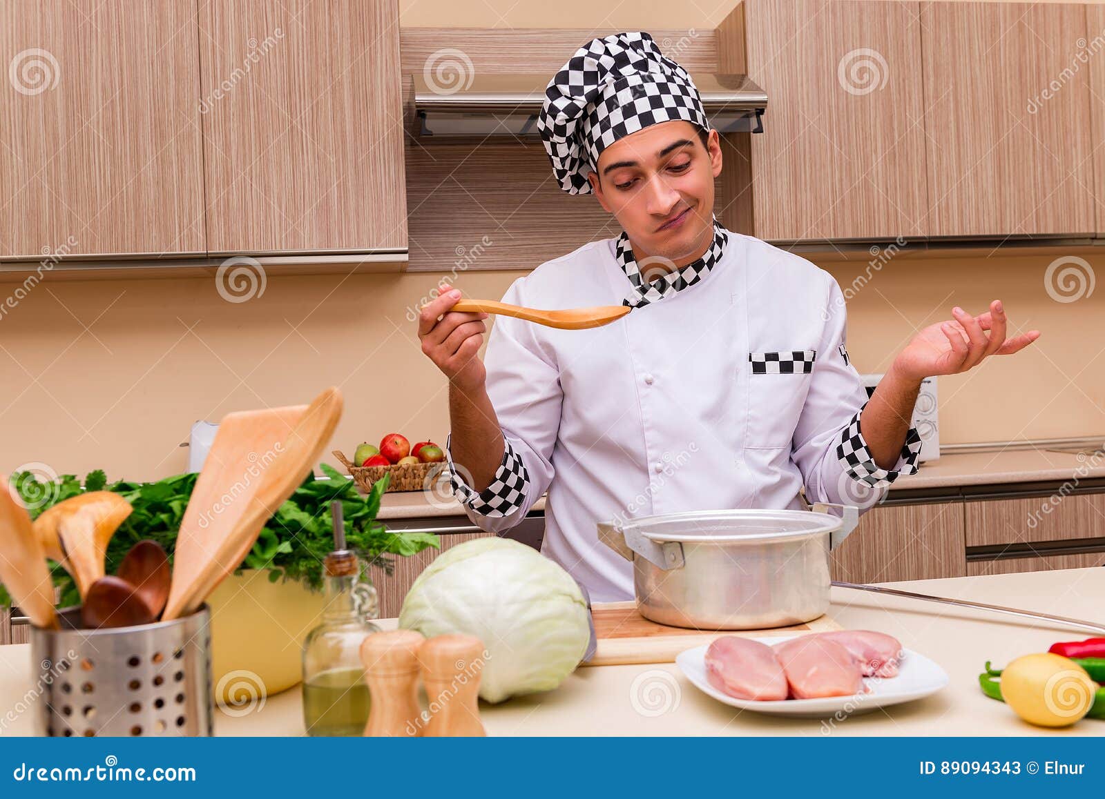 The Young Chef Working in the Kitchen Stock Image - Image of food ...