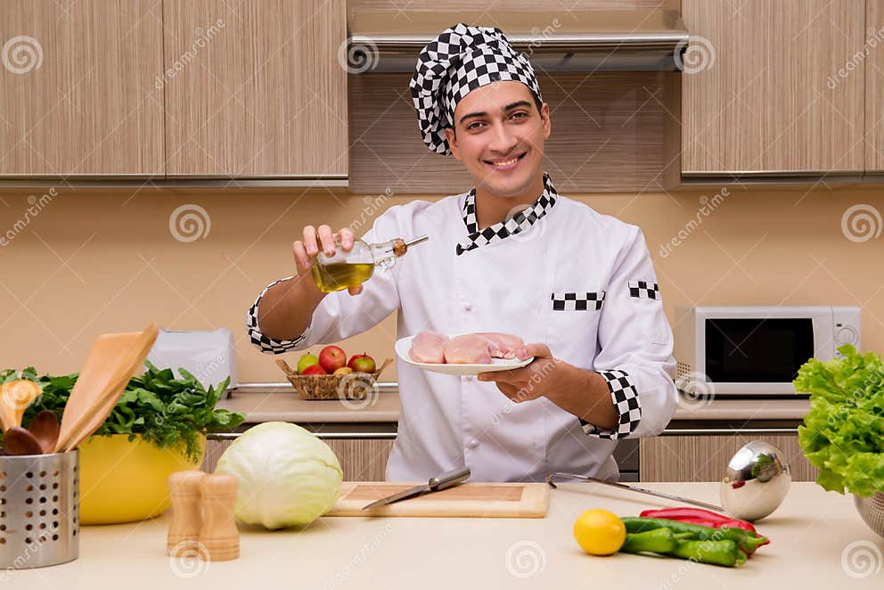 The Young Chef Working in the Kitchen Stock Image - Image of preparing ...
