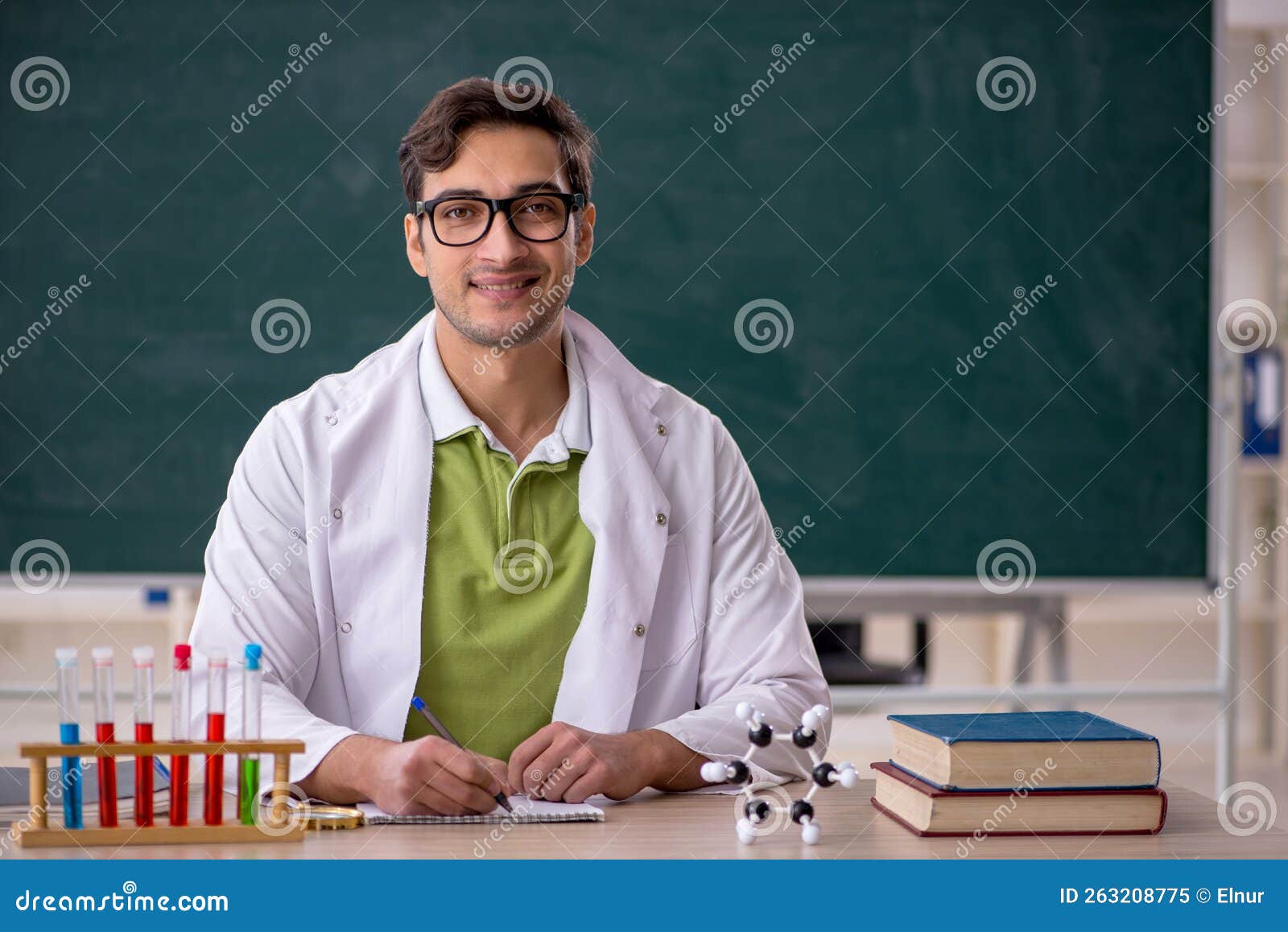 Young Male Chemist in the Classroom Stock Image - Image of chalkboard ...