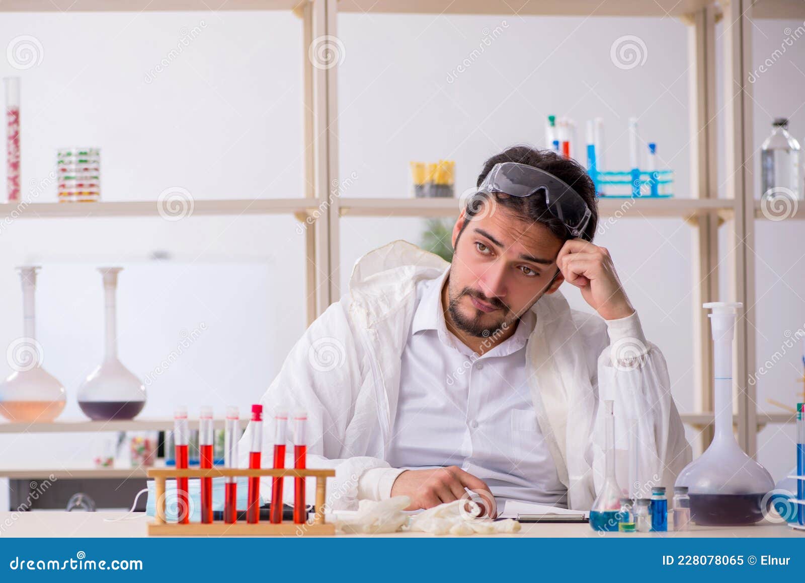 Young Male Chemist Extremely Tired at the Lab Stock Image - Image of ...