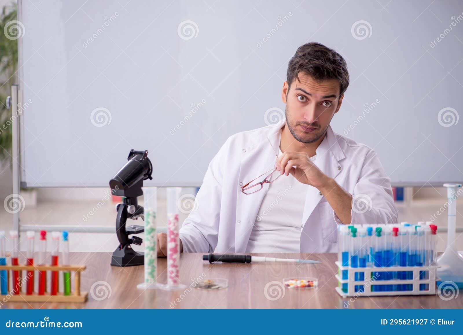 Young Male Chemist in Front of White Board Stock Image - Image of ...