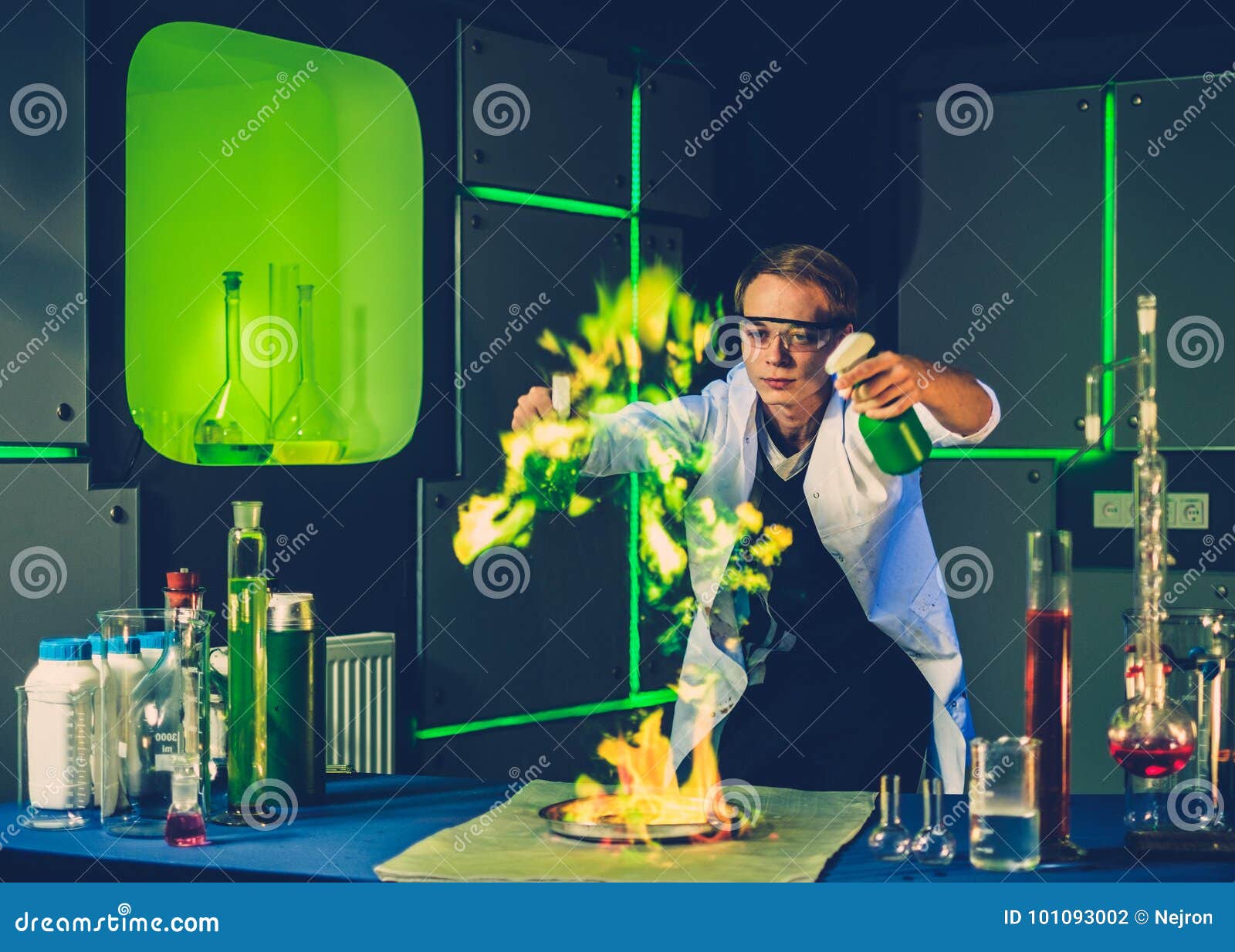 Young Chemist Making Experiments in Laboratory Stock Photo - Image of ...