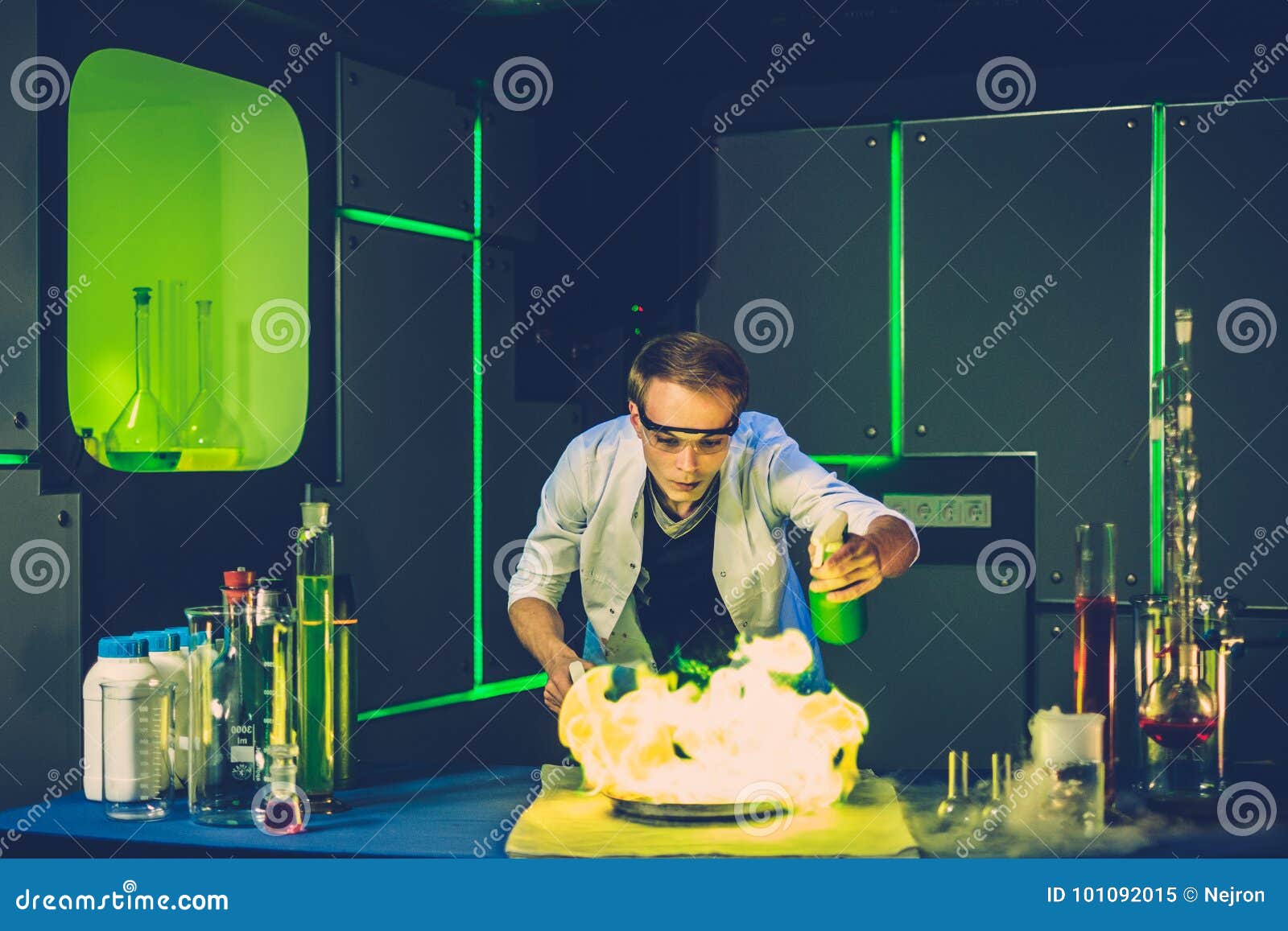 Young Chemist Making Experiments in Laboratory Stock Image - Image of ...