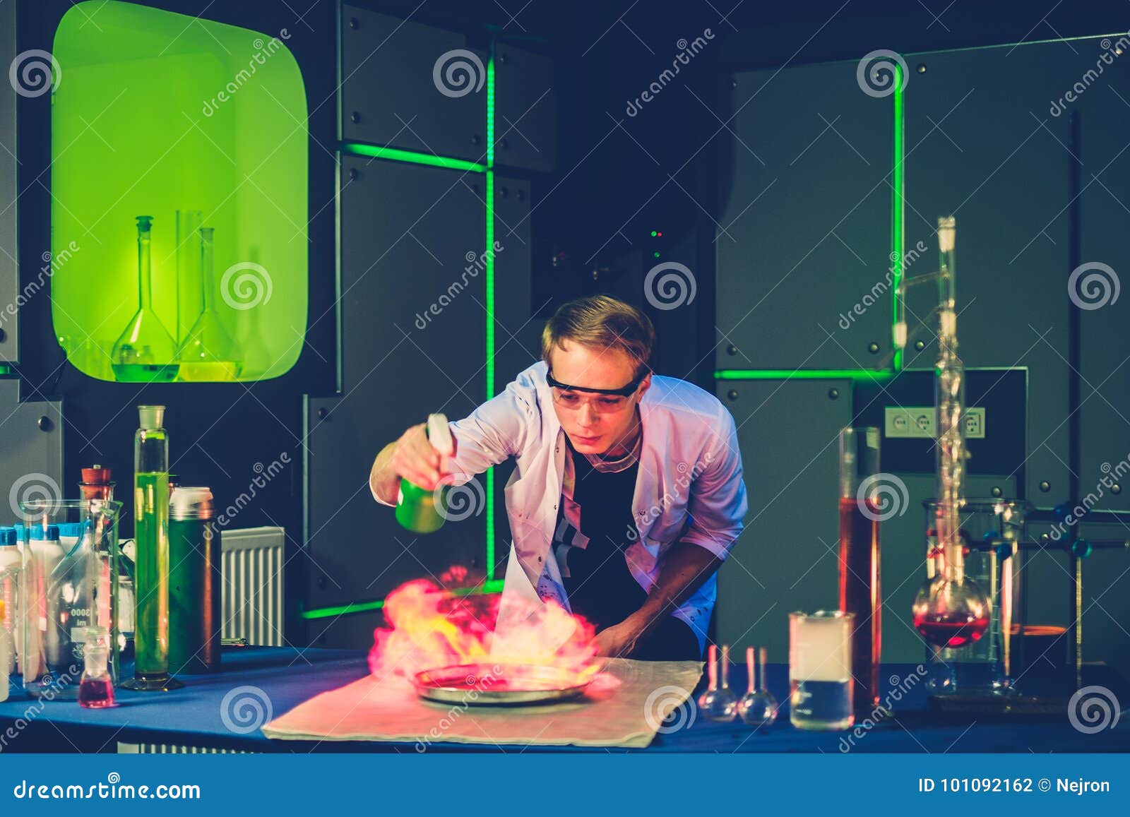 Young Chemist Making Experiments in Laboratory Stock Photo - Image of ...