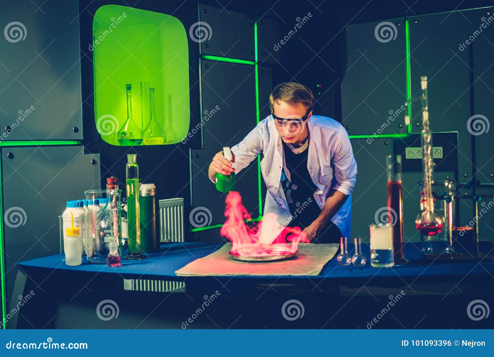 Young Chemist Making Experiments in Laboratory Stock Photo - Image of ...