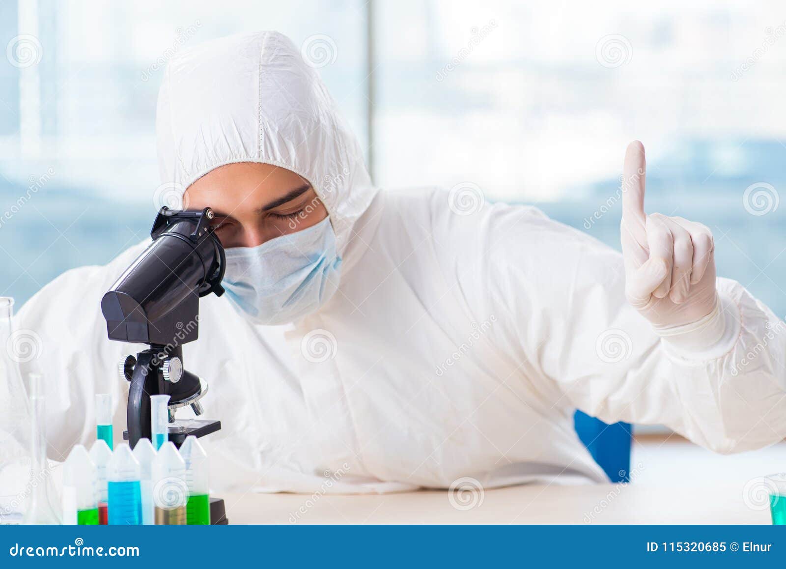 The Young Chemist Pressing Virtual Buttons in Lab Stock Image - Image ...