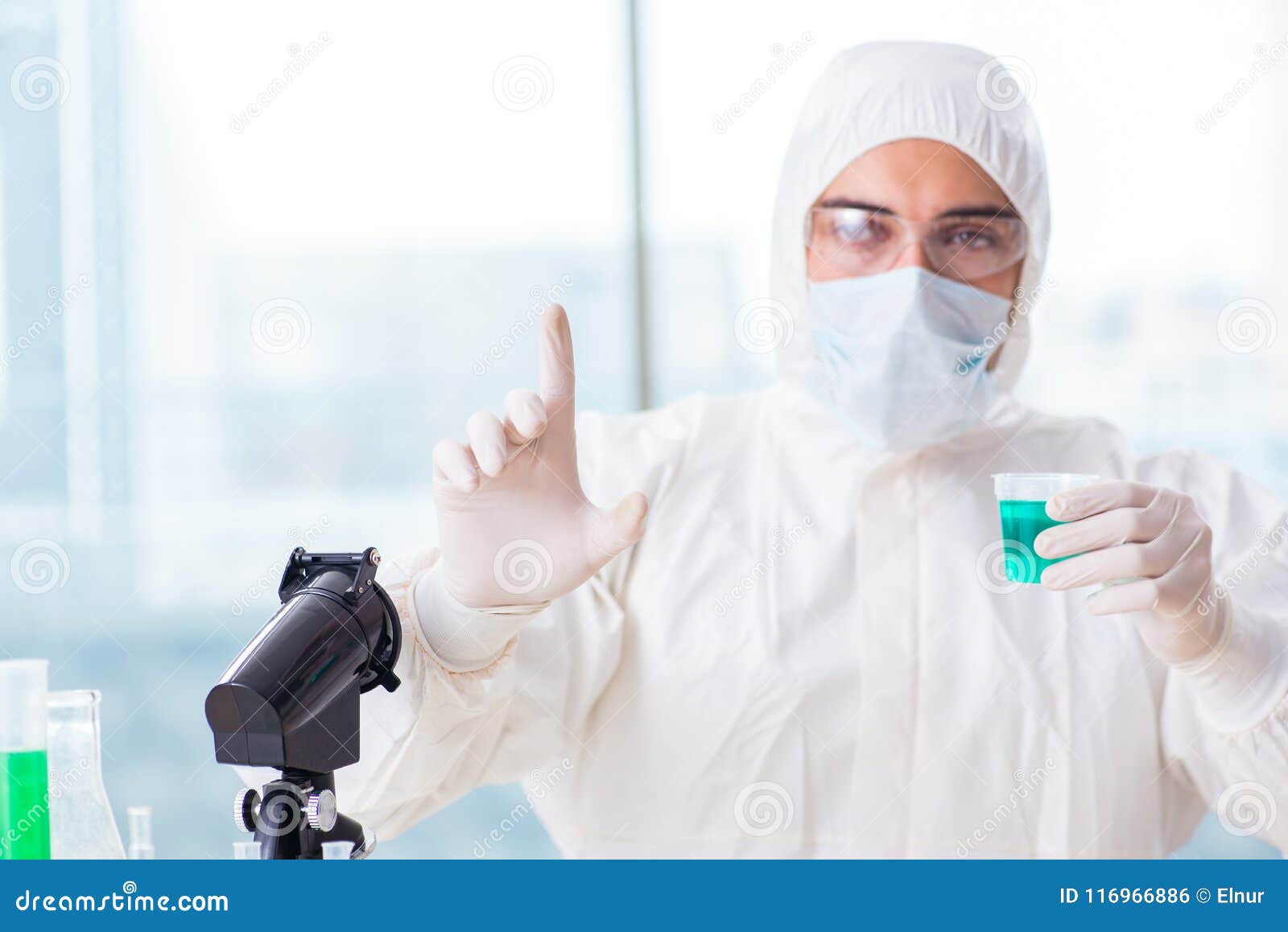 The Young Chemist Pressing Virtual Buttons in Lab Stock Photo - Image ...