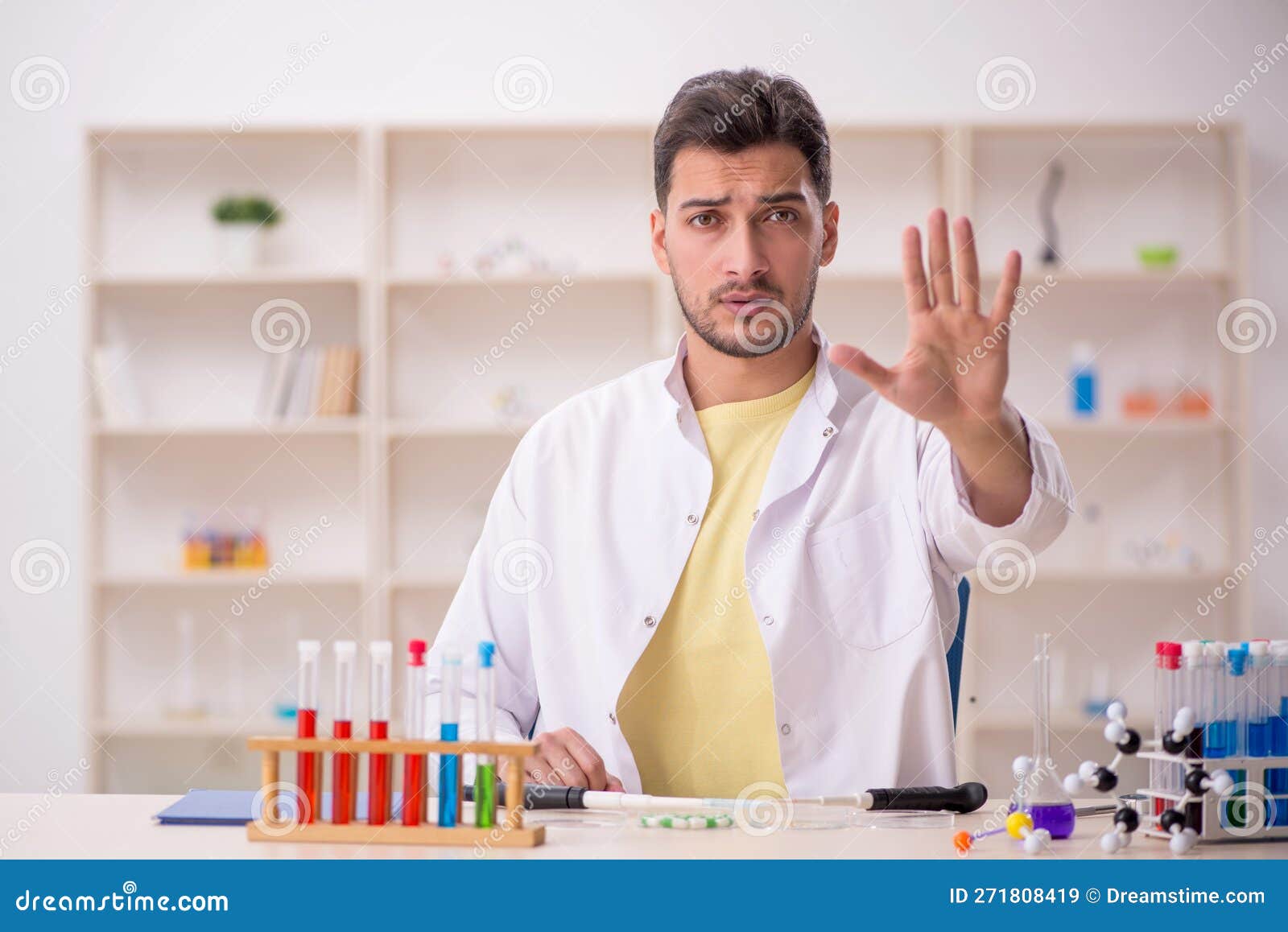 Young Male Chemist Sitting at the Lab Stock Image - Image of chemist ...