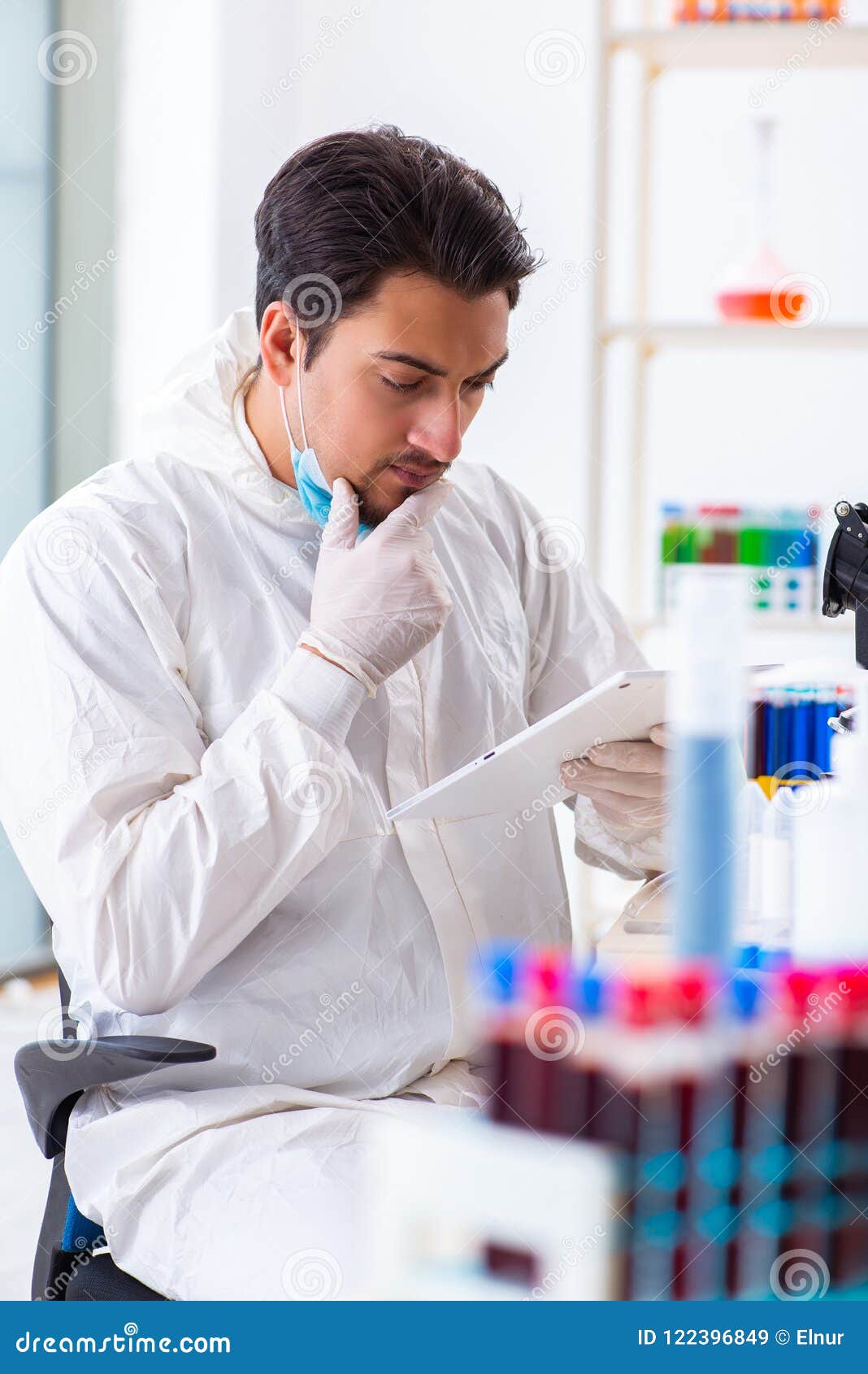 The Young Chemist Student Working in Lab on Chemicals Stock Image ...