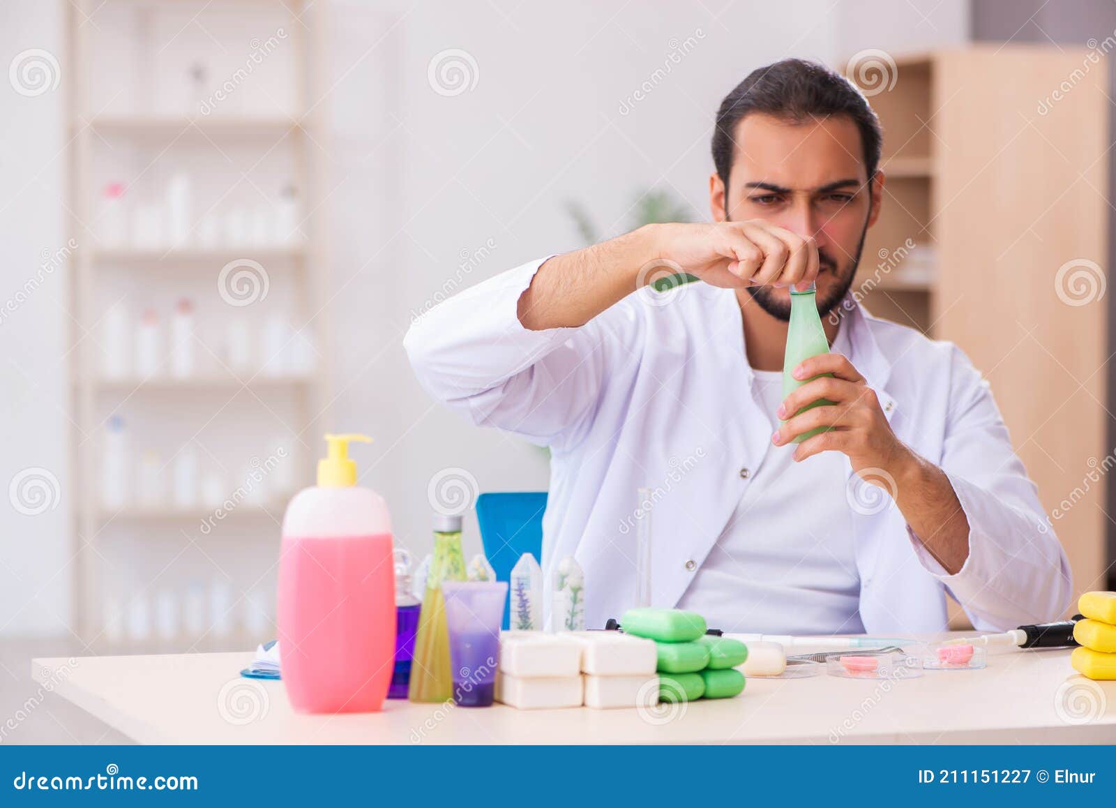 Young Male Chemist Testing Soap in the Lab Stock Image - Image of ...