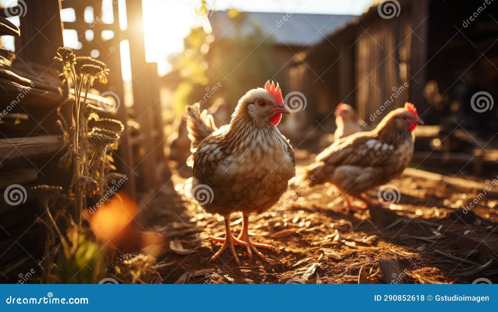 Young Chickens in a Farm Coop, Surrounded by Nature Generated by AI ...