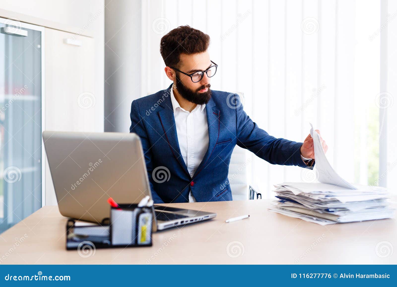 Young Chief Looking for Important Documents Stock Photo - Image of ...