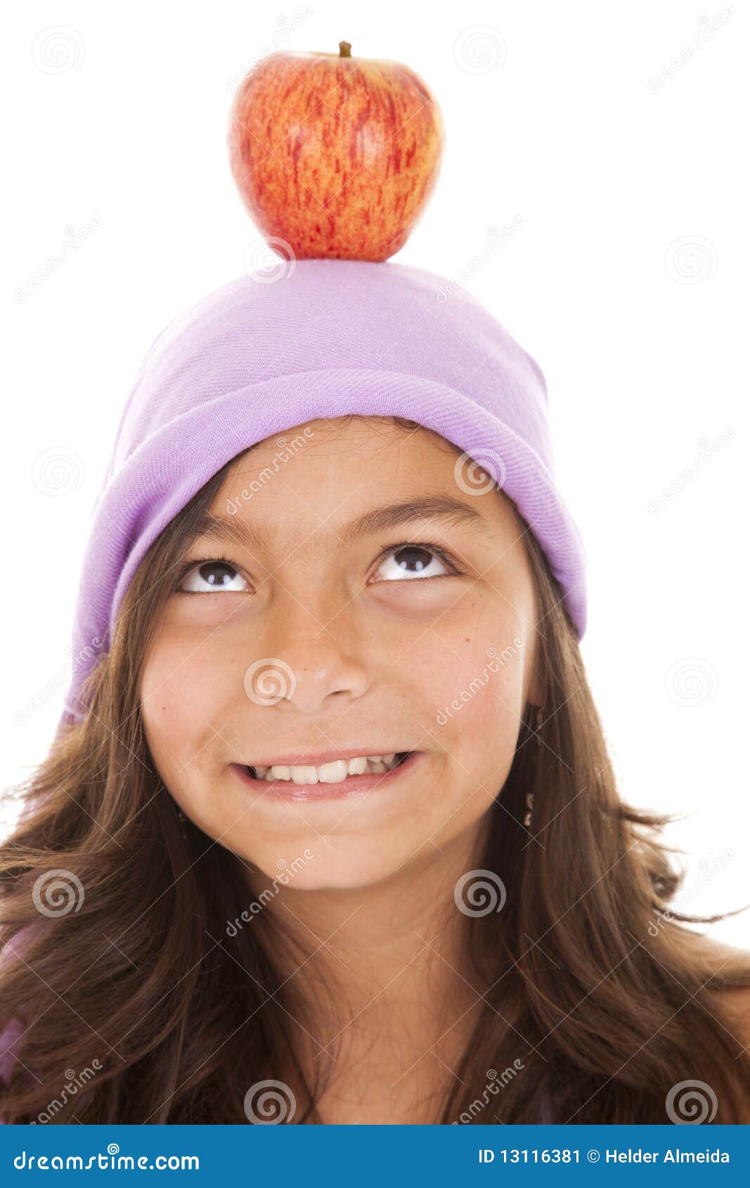 Young Child with an Apple on Her Head Stock Image - Image of learn ...