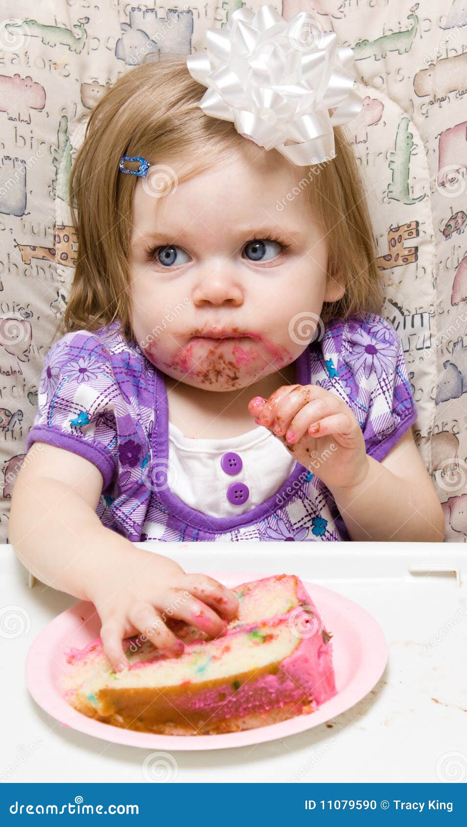 Young Child Celebrating Her First Birthday Stock Photo - Image of food ...