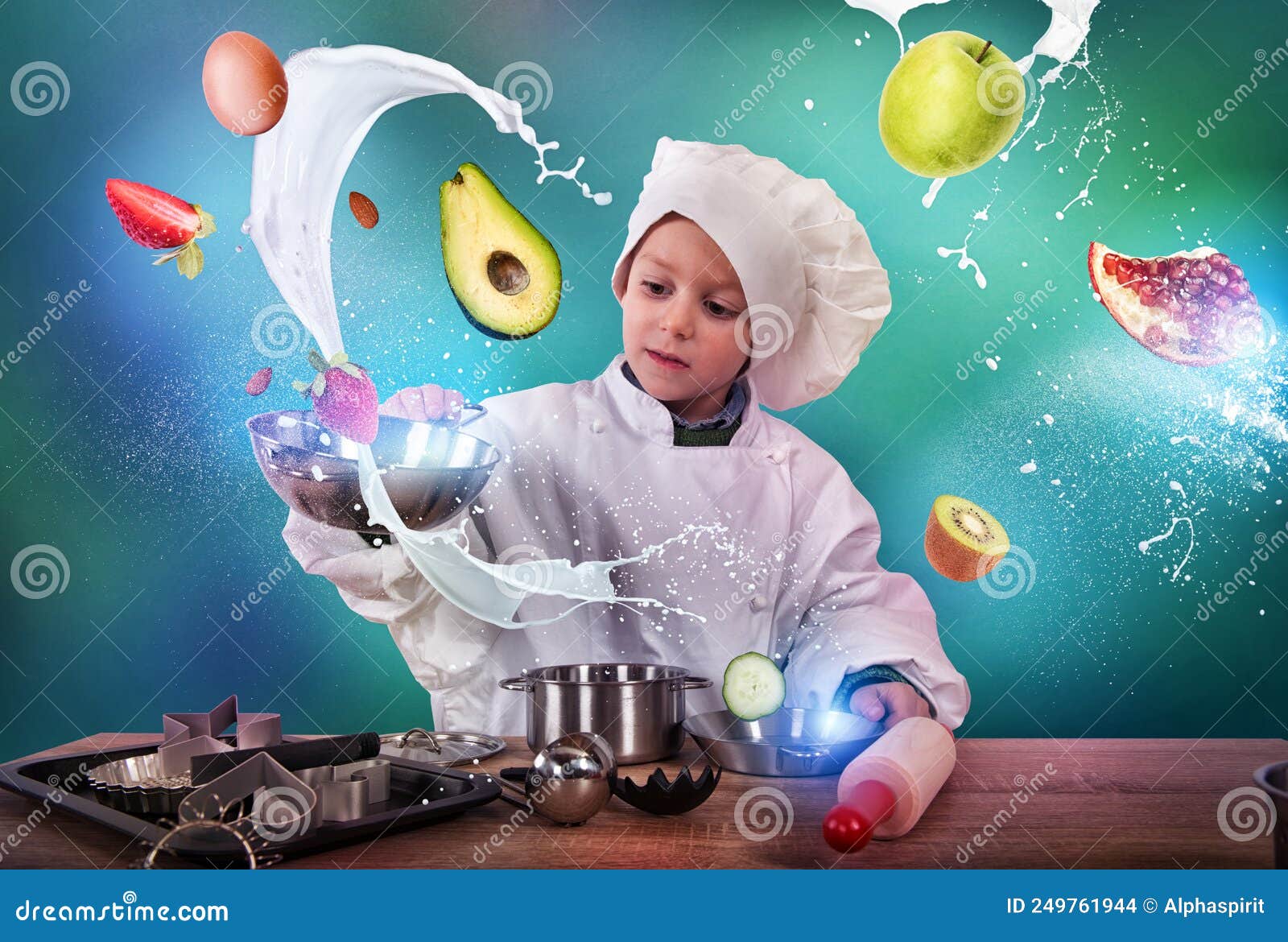 Young Child Chef Prepares a New Magical Receipt Stock Photo - Image of ...