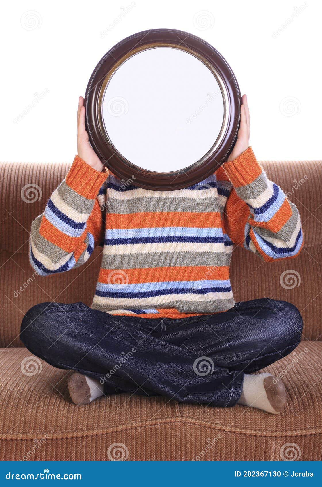 Young Child Covering Face with Empty Circle Object Stock Photo - Image ...