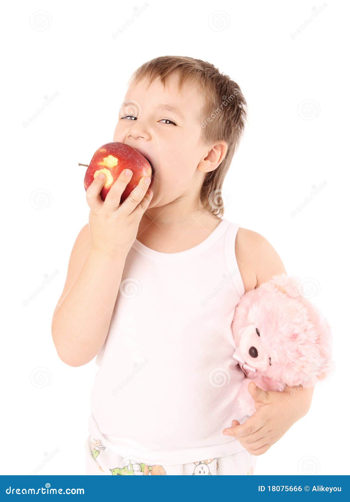 Young Child Eating an Apple Stock Photo - Image of green, childhood ...